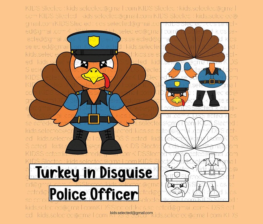 Turkey in Disguise Police Officer Template Dress up Craft Cut and Paste ...