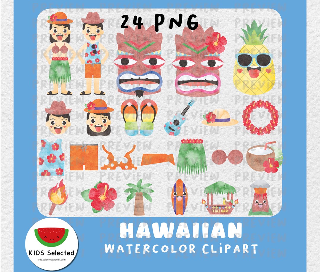 Watercolor Hawaiian Clipart Hawaii Luau Summer PNG Bundle Beach ...
