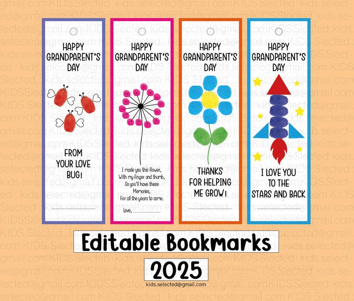 Grandparents Day Craft Fingerprint Bookmarks Art Keepsake Writing ...