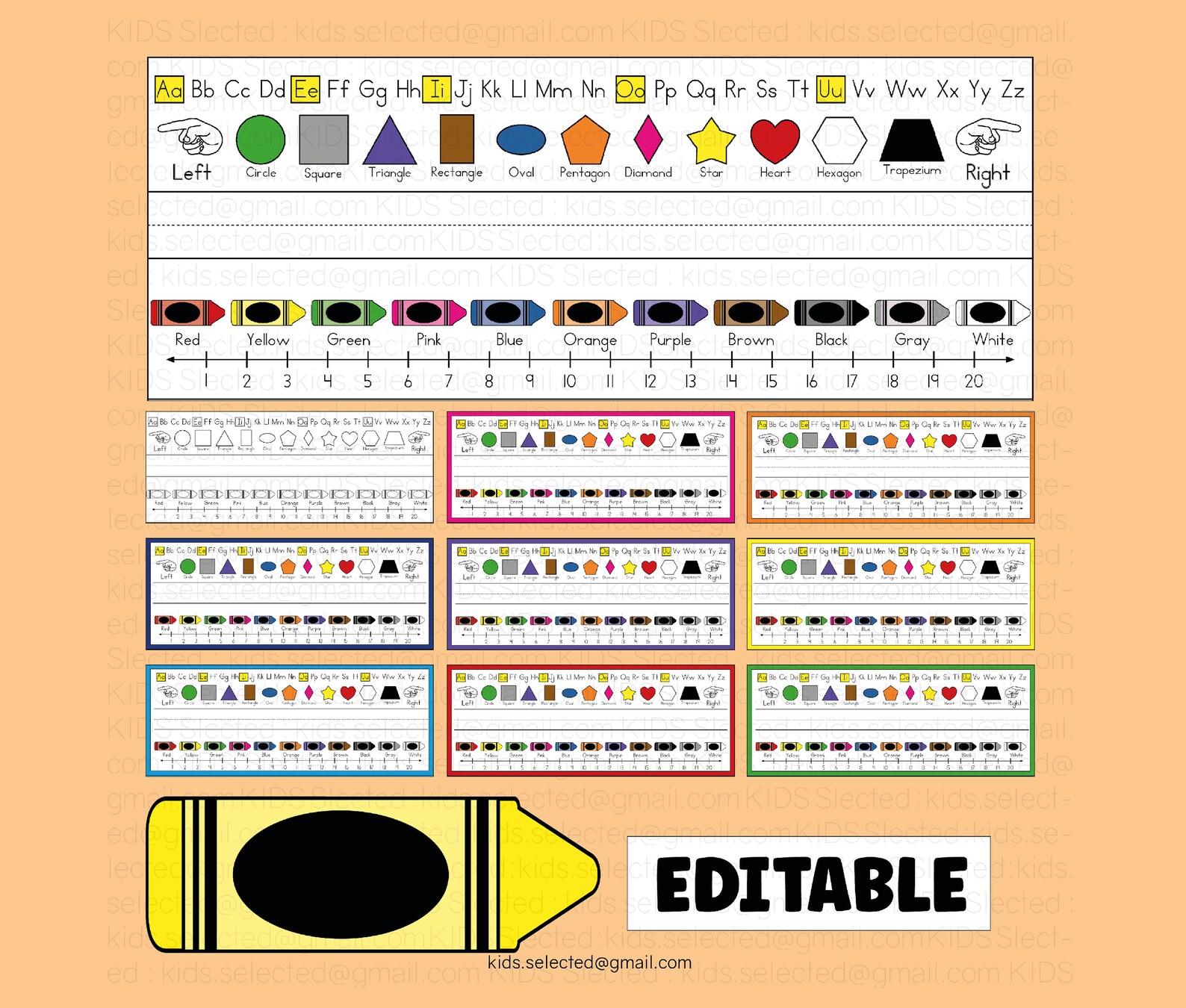 Editable Name Plates for Kids Rainbow Crayon Printable Student Desk ...