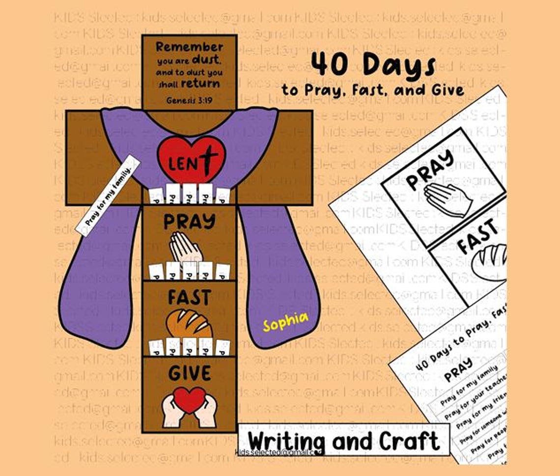 Lent Calendar Ash Wednesday Craft Lenten Promise Activity 40 Days Pray ...