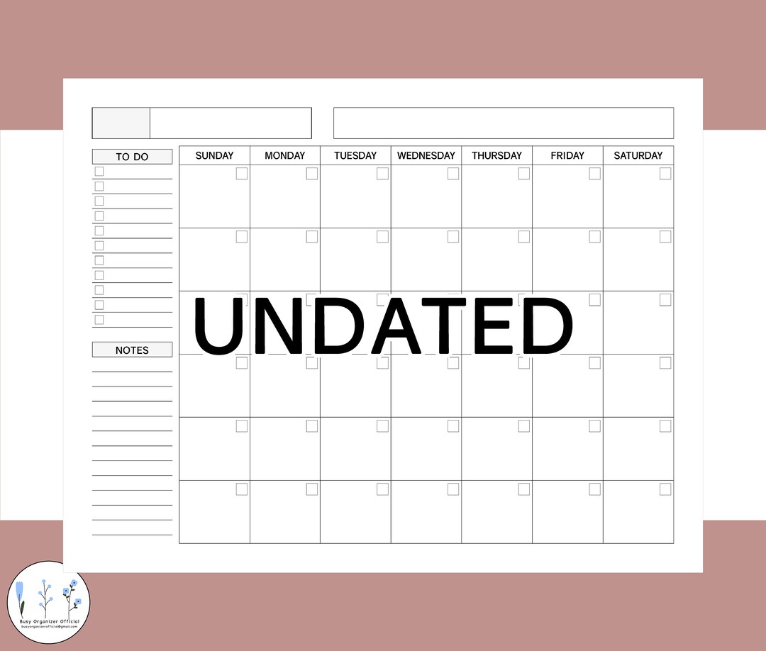 Undated Horizontal Monthly Calendar Printable Minimalist Planner Pdf ...