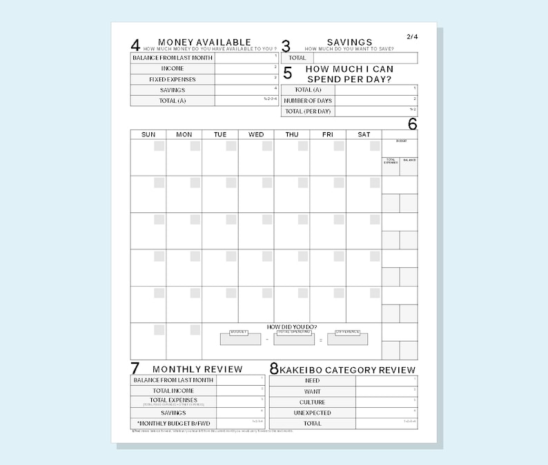 Kakeibo Budget Planner Printable Pdf Inserts Digital File Instant ...
