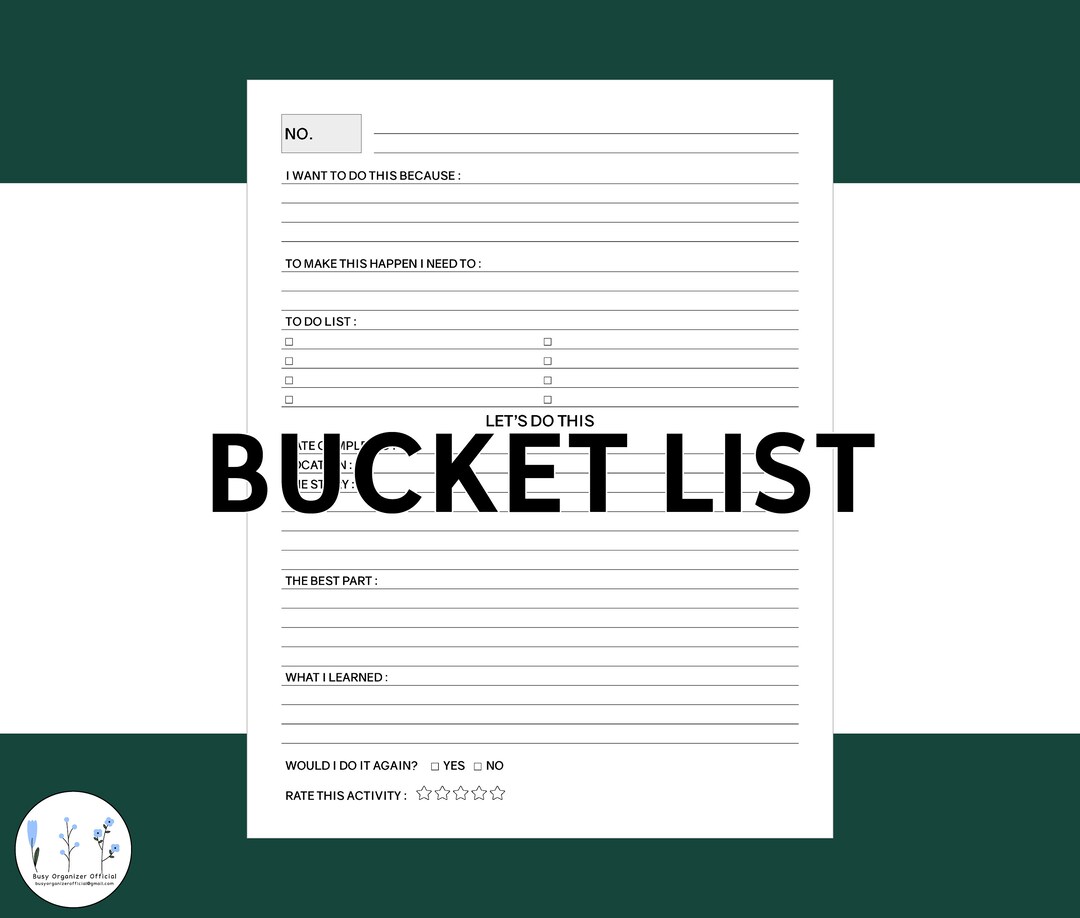 Bucket List Printable Check List Template Pdf Digital Instant Download ...