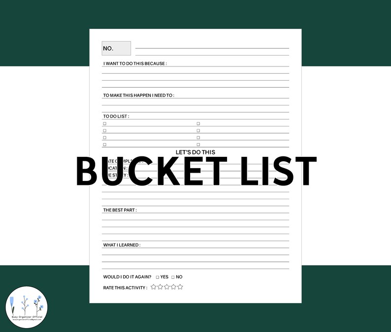 Bucket List Printable Check List Template Pdf Digital Instant Download ...