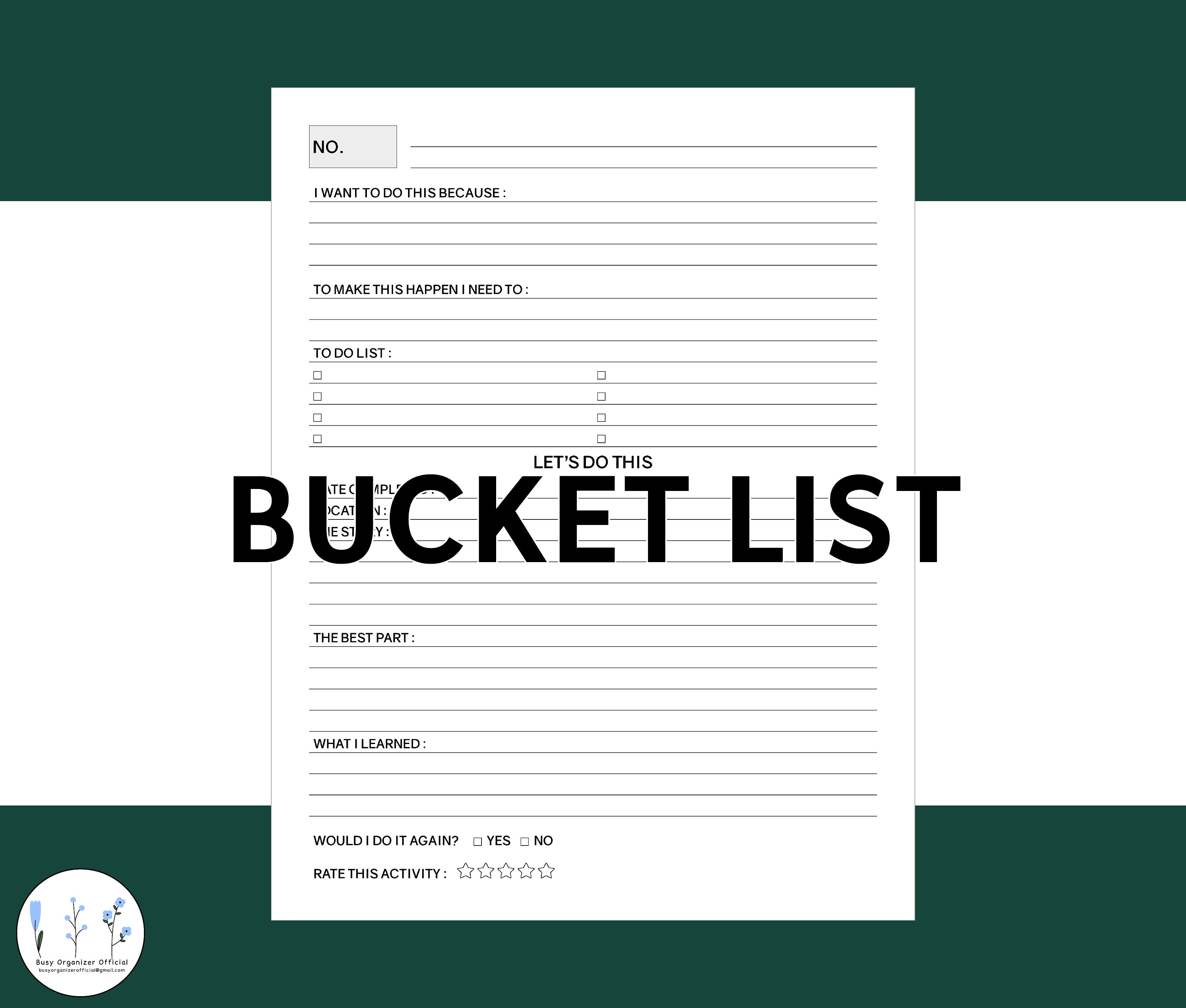 Bucket List Printable Check List Template Pdf Digital Instant Download ...
