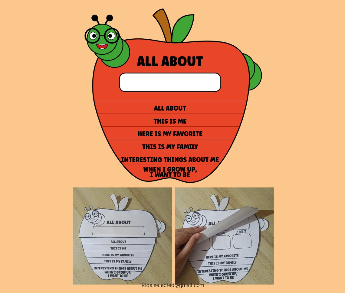 All About Me Printable Apple Flip Book Template Poster First Day of ...
