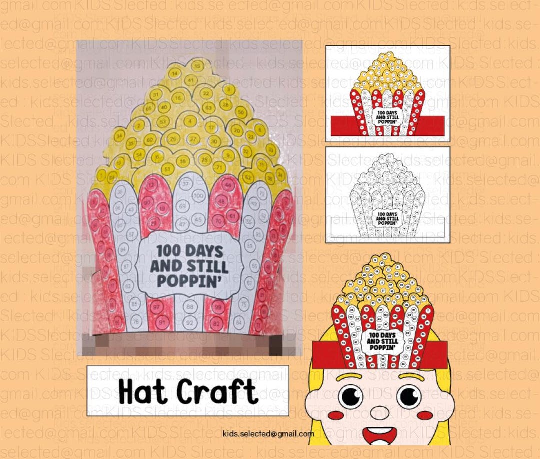 100th Day of School Hat Craft Popcorn Crown 100 Days Headband Template ...