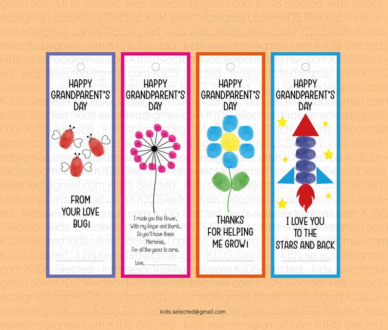 Grandparents Day Craft Fingerprint Bookmarks Art Keepsake Writing ...