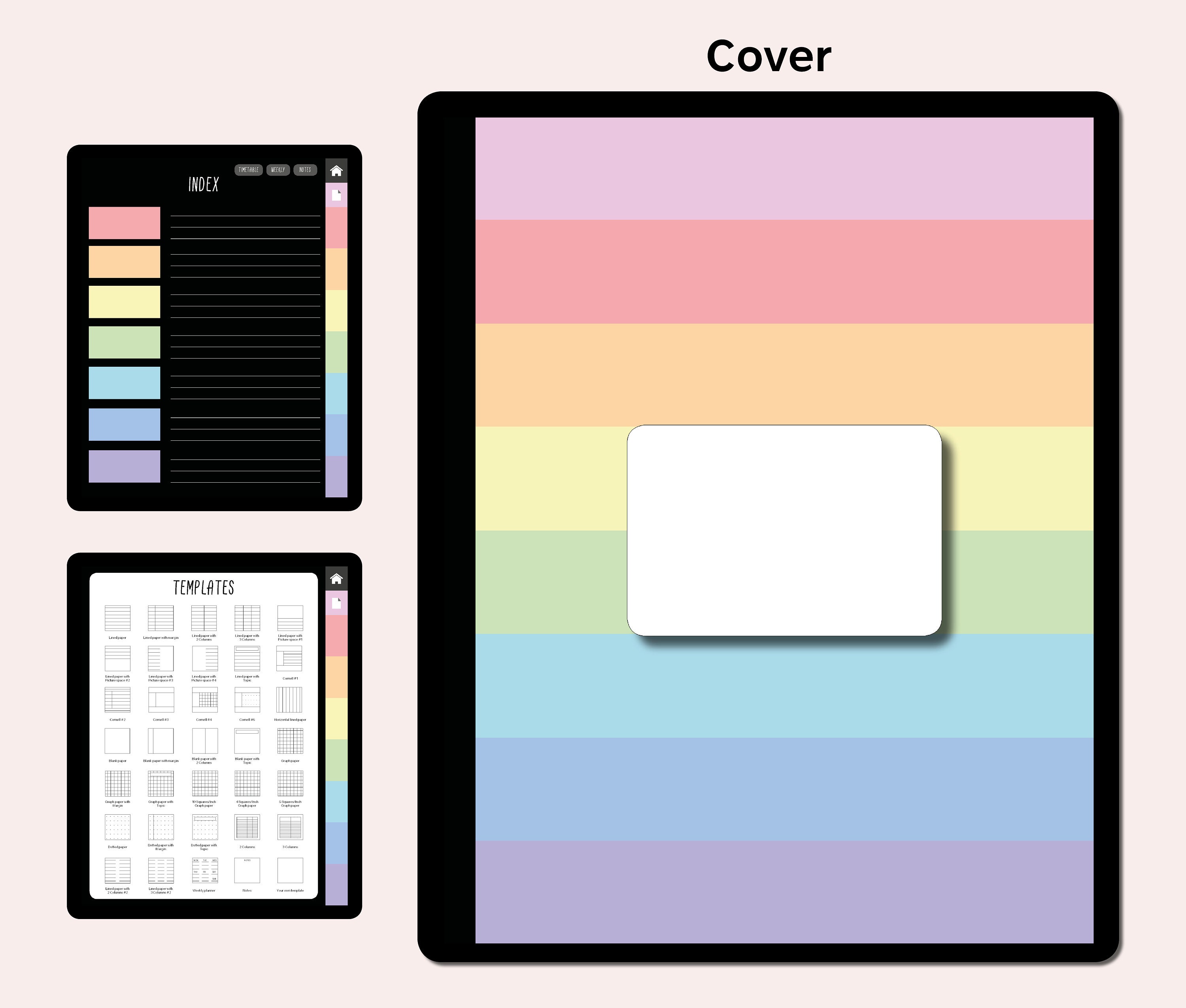 Black Paper Digital Notebook 7 Pastel Hyperlinked Tabs for Goodnotes ...