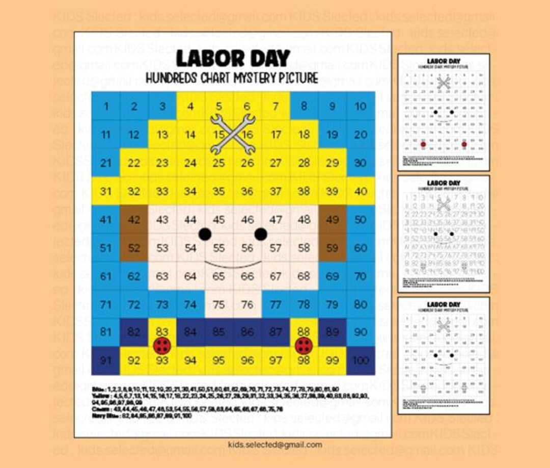 Labor Day Math Worksheet Mystery Picture Hundreds Chart Color by Number ...