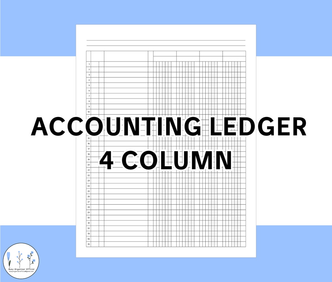 Accounting Ledger 4 Column Printable Account Ledger Pdf Digital Instant ...