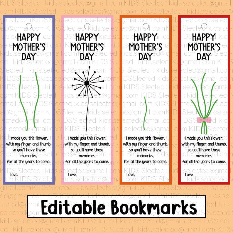 Mothers Day Bookmark Craft Flower Fingerprint Fathers Day Card Activity ...