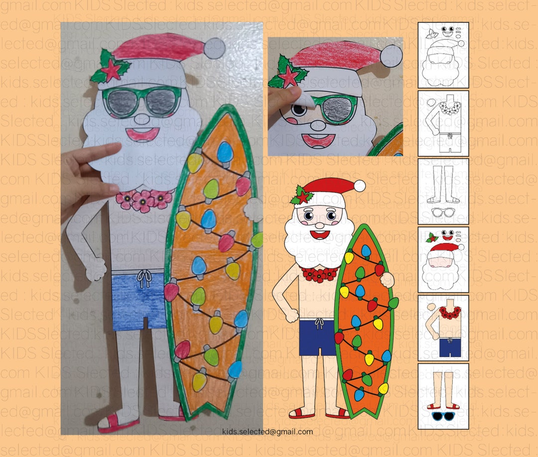 Christmas in July Bulletin Board Santa Surfboard Craft Summer Coloring ...