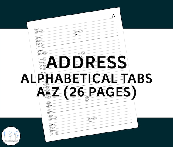 Contact List Printable Address Book With Alphabetical Tabs A-Z | Etsy