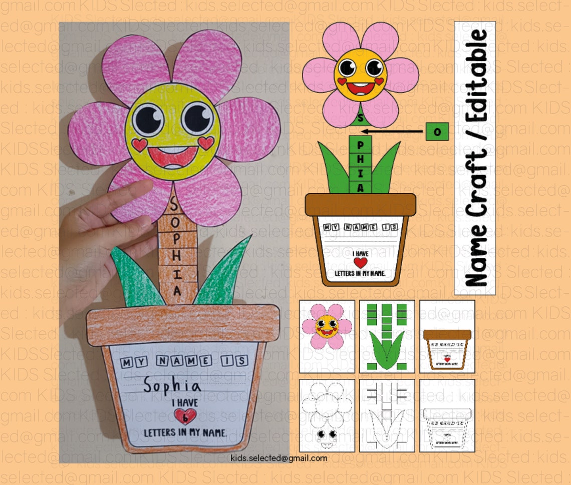Spring Bulletin Board Flower Pot Name Craft Editable Template Math ...