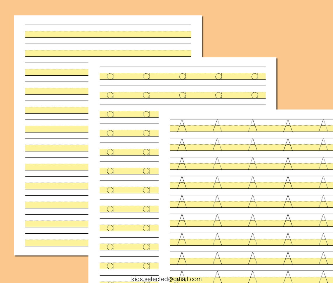 Handwriting Practice Sheet Highlighted Paper Yellow Lines Tracing ...