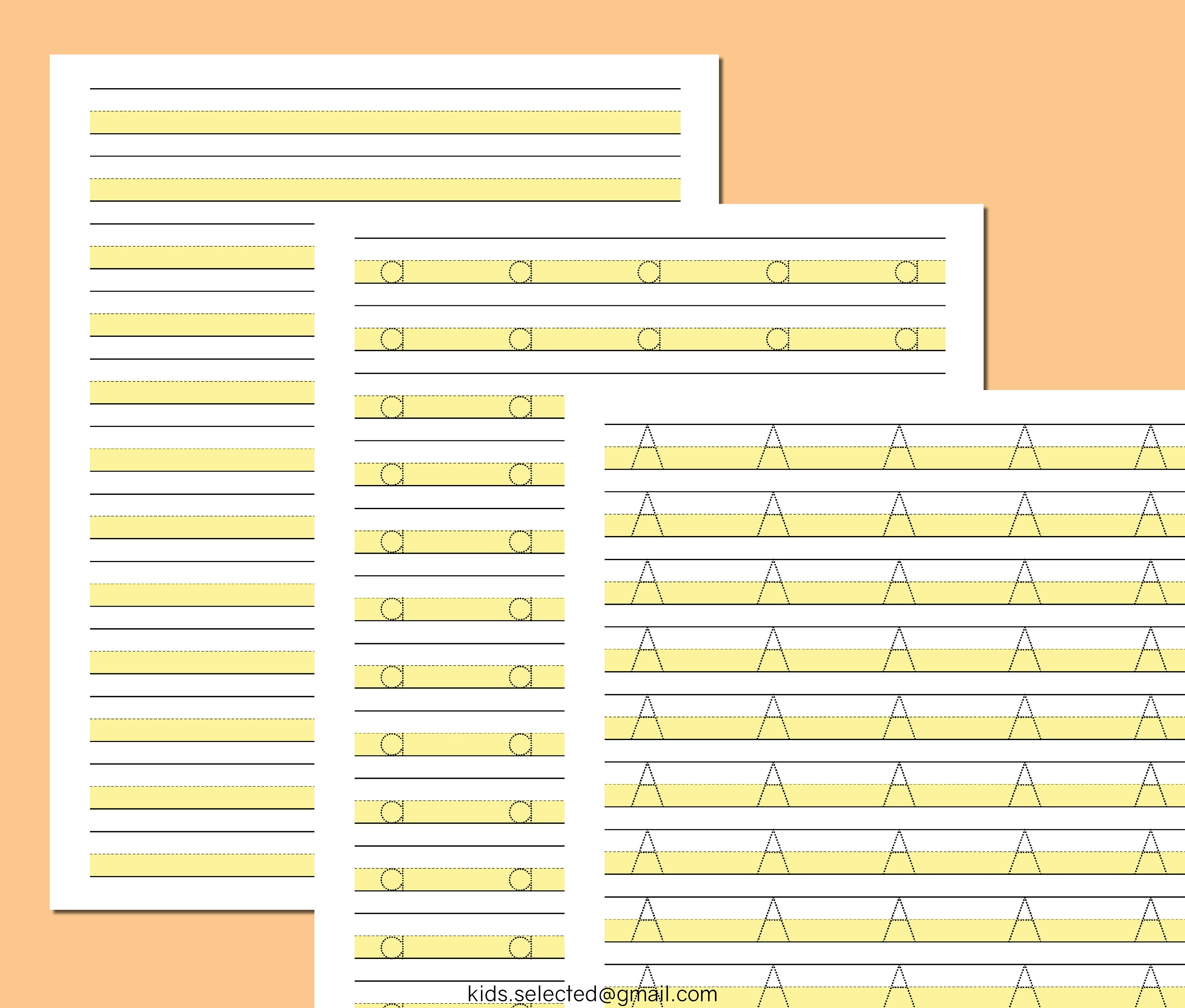 Handwriting Practice Sheet Highlighted Paper Yellow Lines Tracing ...