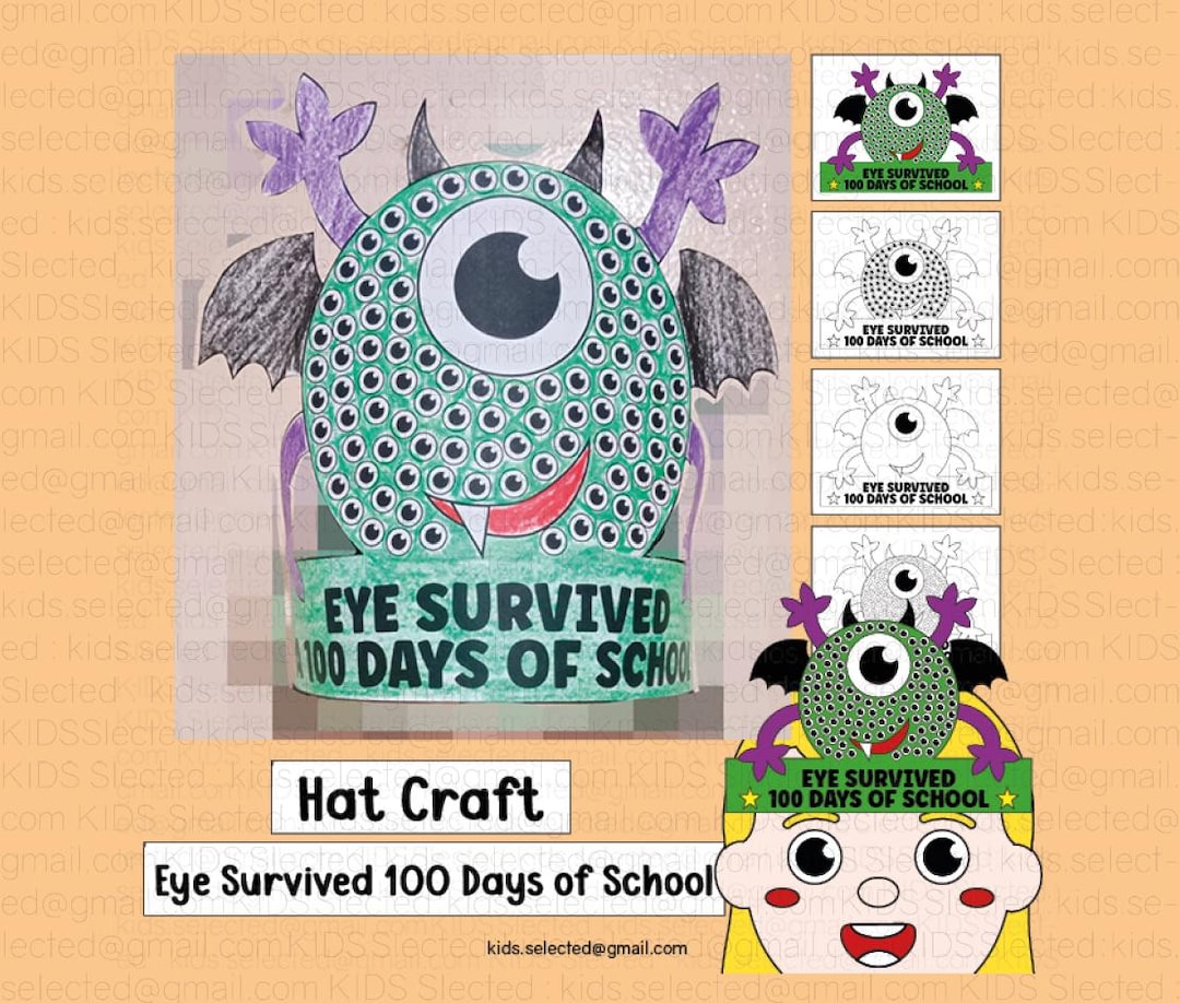 100th Day of School Crown Monster Hat Craft 100 Days Headband Template ...