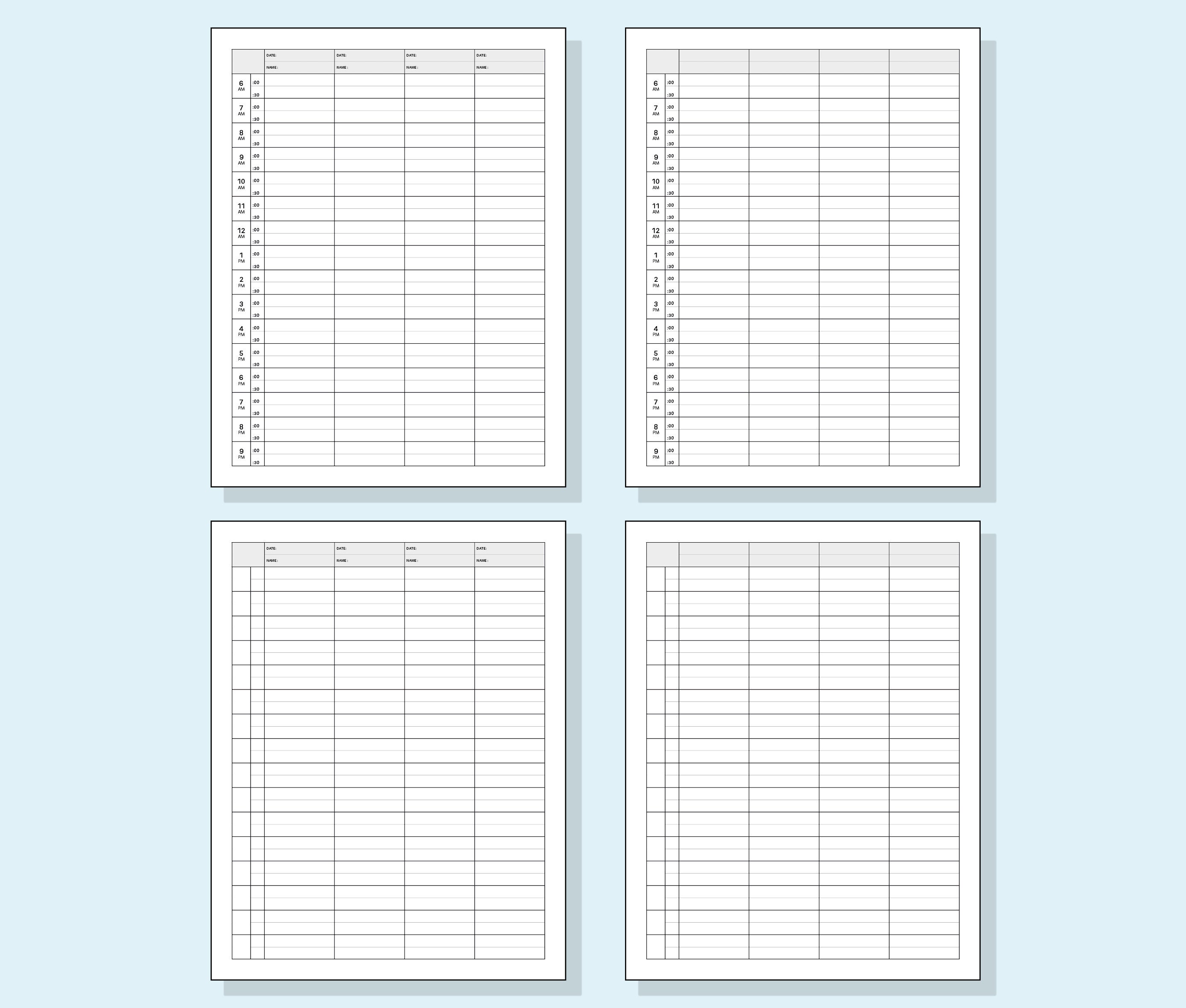 4 Column Appointment Planner Hourly Planning Sheet Undated Daily ...