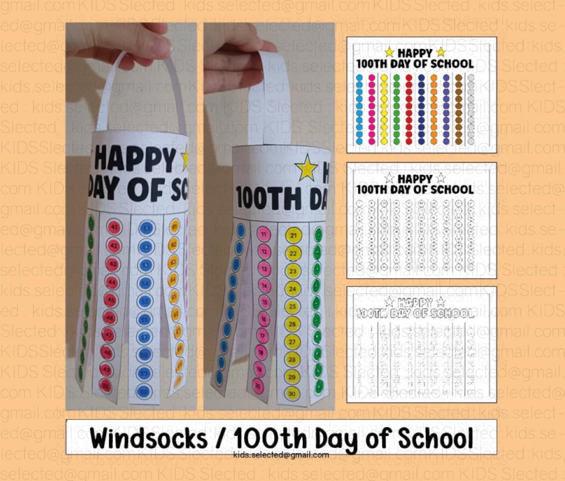 100th Day of School Activities Windsock Craft Bulletin Board Decor Dot ...