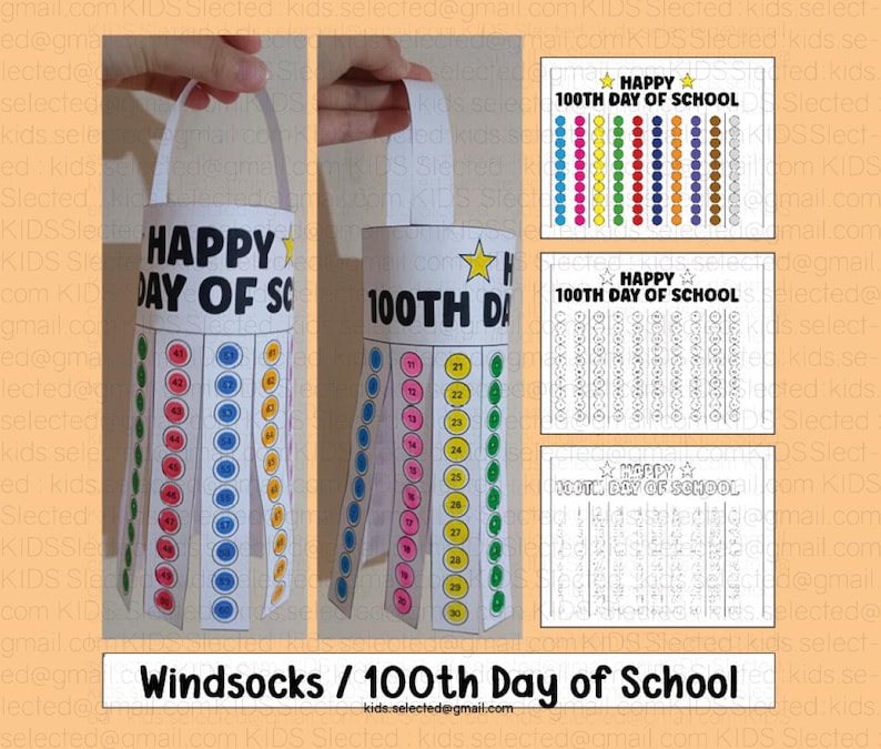 100th Day of School Activities Windsock Craft Bulletin Board Decor Dot ...