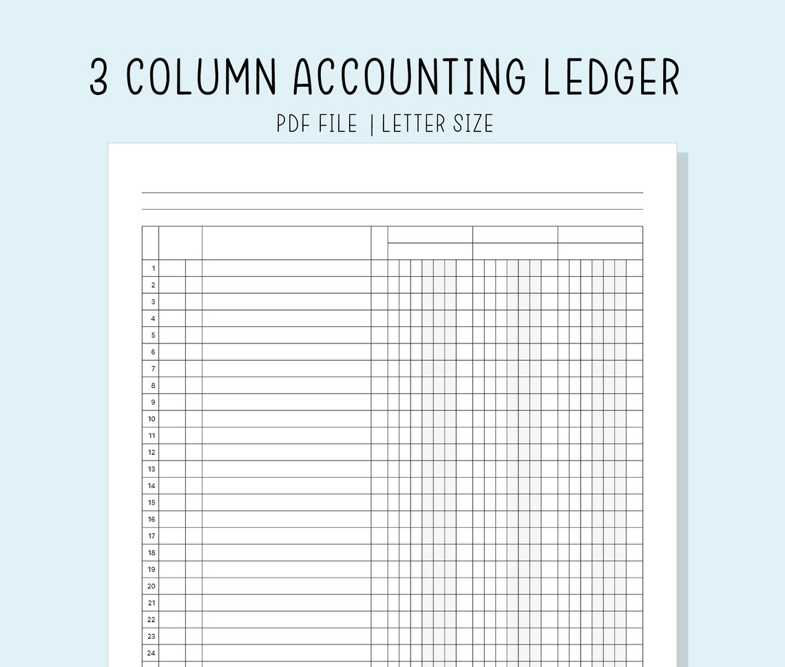 Accounting Ledger Book 3 Column Printable Pdf Inserts Digital File ...