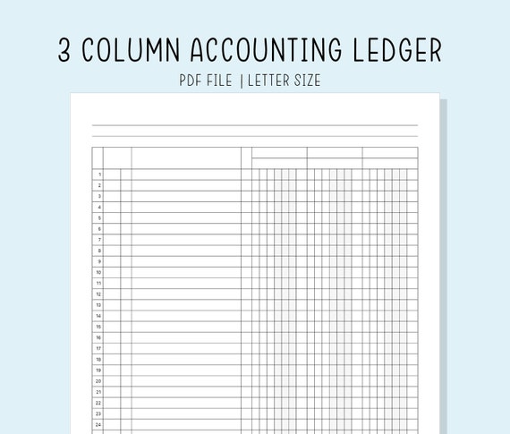 Accounting Ledger Book 3 Column Printable Pdf Inserts Digital - Etsy