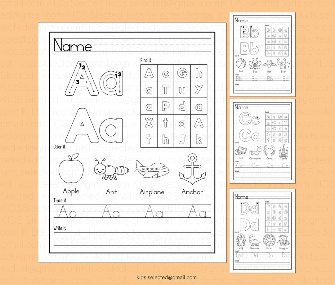 Alphabet Tracing Worksheets Printable A-Z Uppercase Lowercase Letters ...
