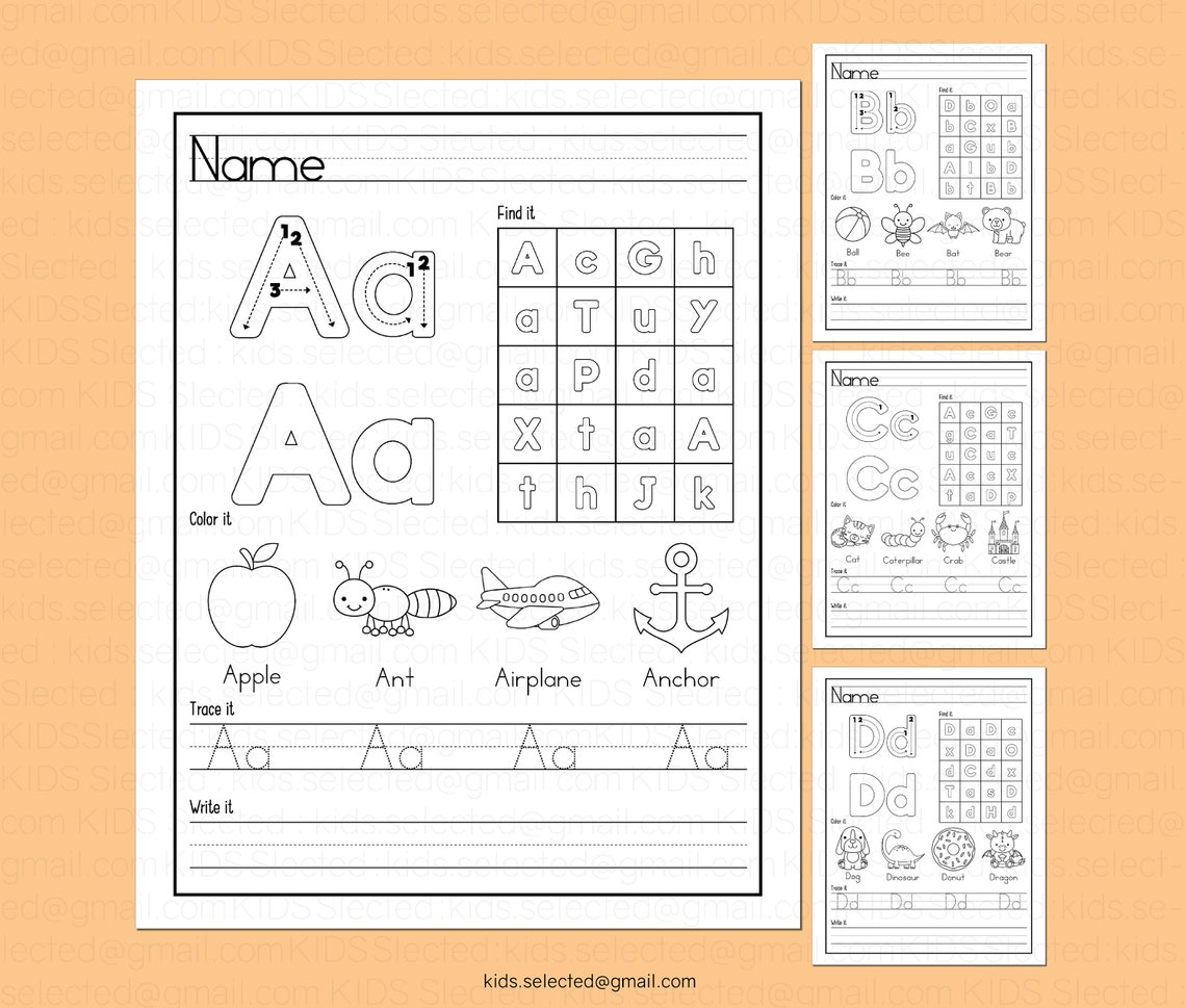 Alphabet Tracing Worksheets Printable A-Z Uppercase Lowercase Letters ...