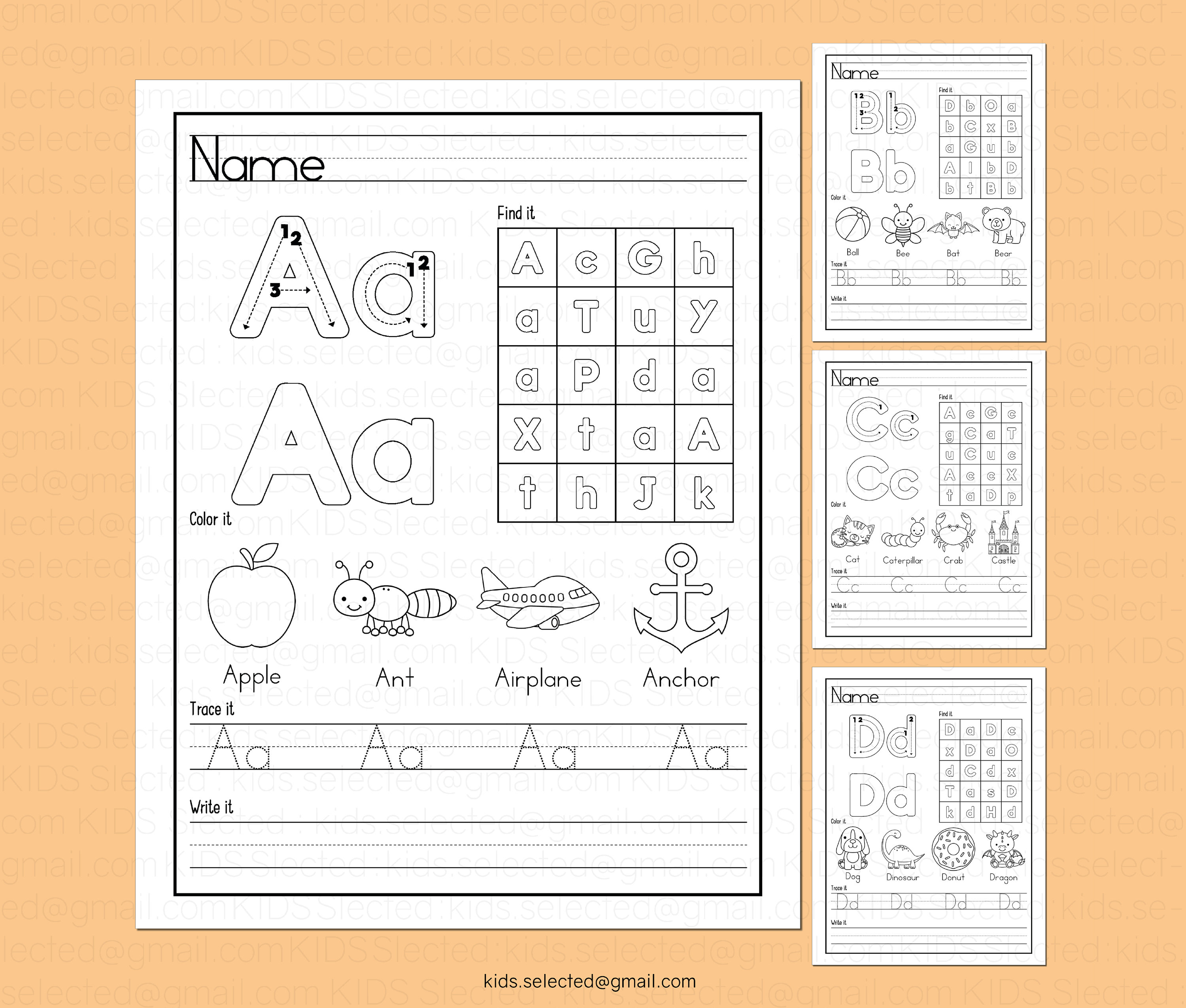 Alphabet Tracing Worksheets Printable A-Z Uppercase Lowercase Letters ...