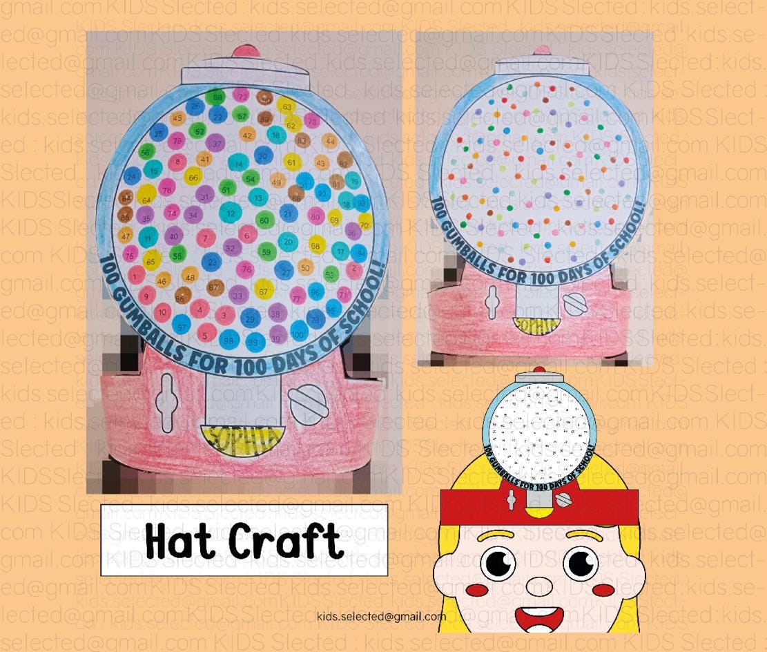 100th Day of School Headband Coloring Crown Gumball Hat Craft 100 Days ...