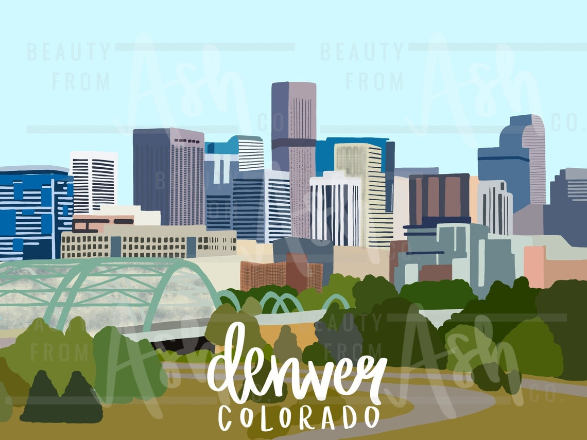 Denver, Colorado Skyline Hand Drawn Digital Art Print - Etsy