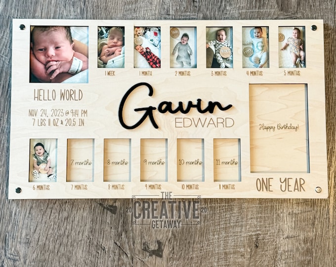 Baby’s First Year Picture Frame | Newborn to One Year Old | Milestone ...