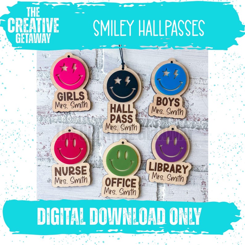 Smiley Face Hall Pass Bundle | Retro Teacher | Hall Passes SVG ...