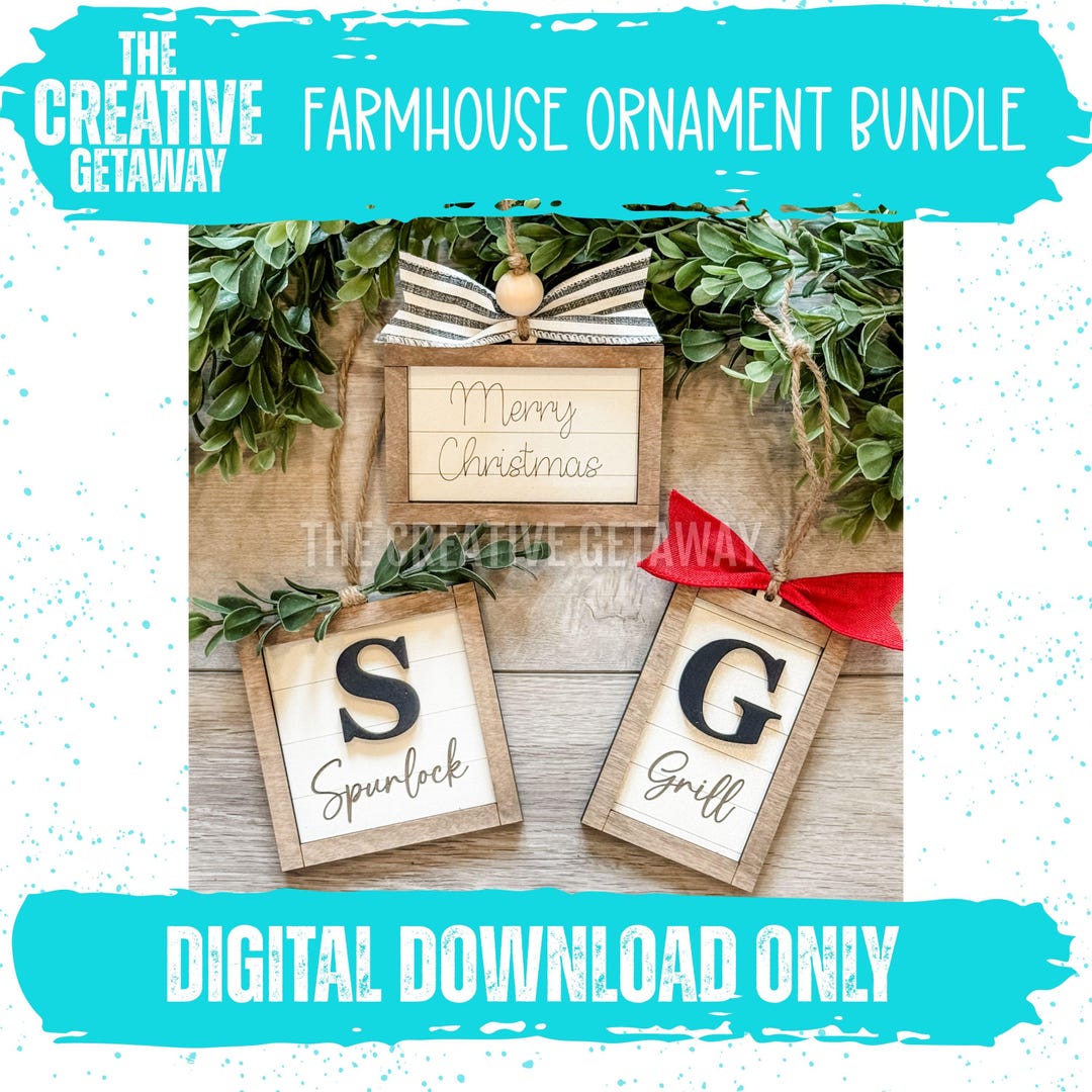 Farmhouse Shiplap Frame Christmas Ornament Bundle SVG | Family Name ...