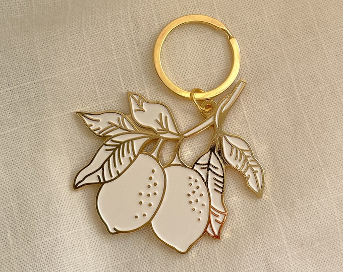 Cherry Lemons Stamp Enamel Keychain // Lemon Keychain / Postage ...