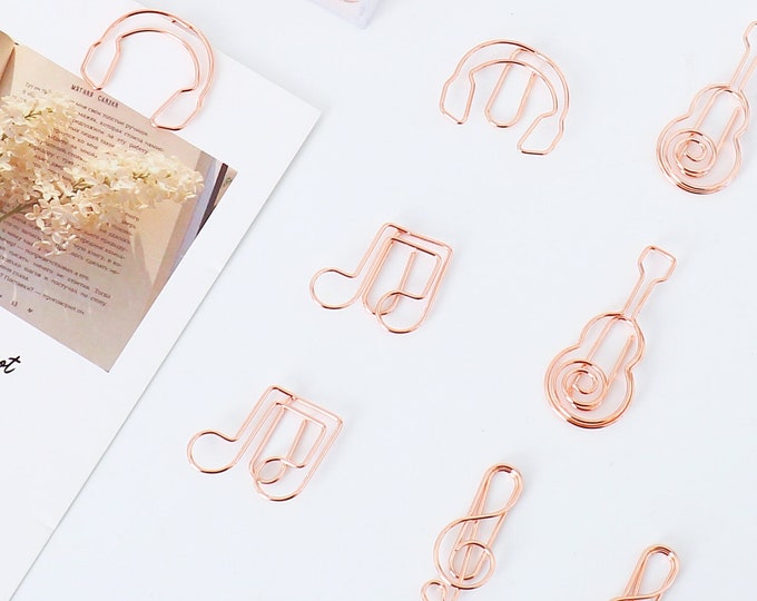 Rose Gold Music Note Paper Clips /guitar Metal Clips /rose Gold ...