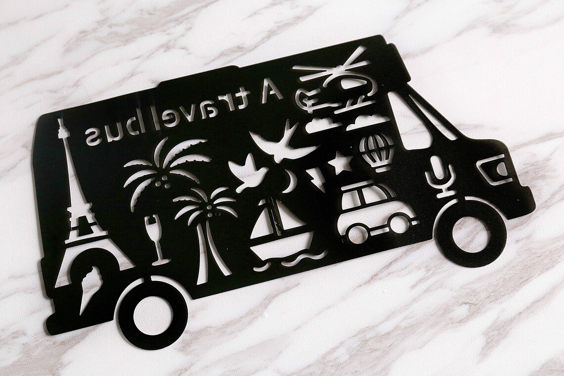 Travel Bus Bullet Journal Stencil/camping Van Stencil/black - Etsy