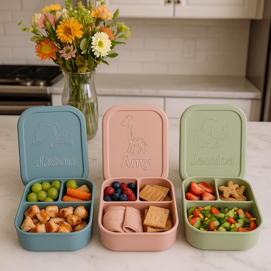 Custom Kids Silicone Lunch Box, Engraved Name Kids Food Storage,back to ...