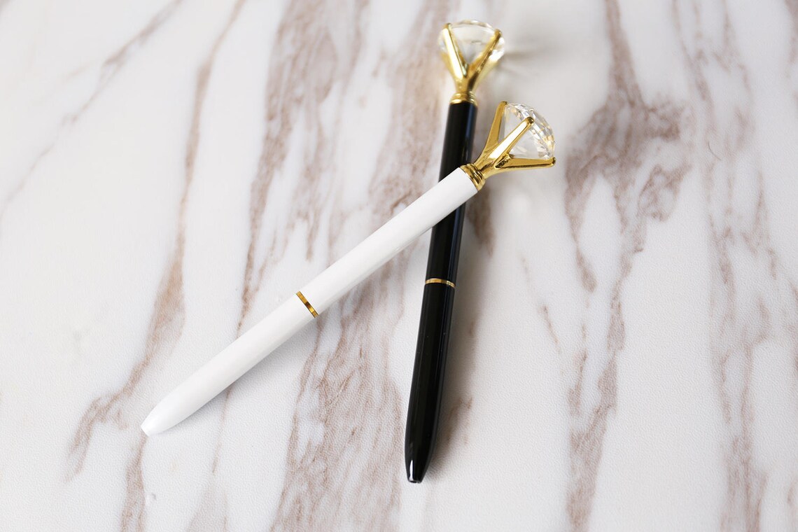 Black White Diamond Pen Crystal Top Pen Metal Metallic Fine - Etsy