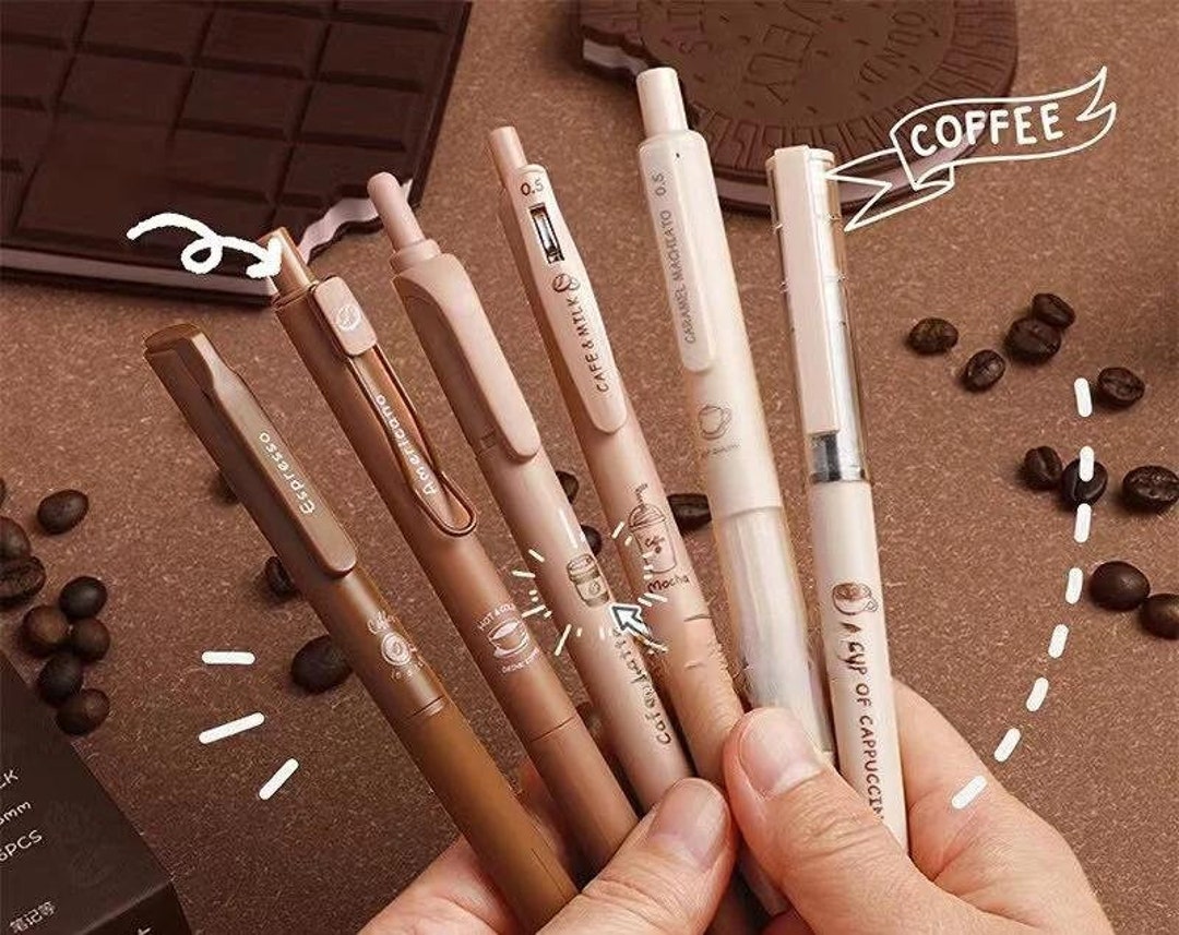 6pcs Black Gel Pens, ST Smooth Writing Pens, Coffee Lover Pen Set, Cute ...