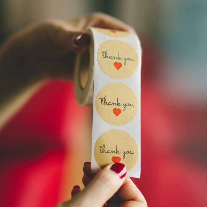 Thank You Stickers Roll/kraft Thank You Roll Tape /business - Etsy