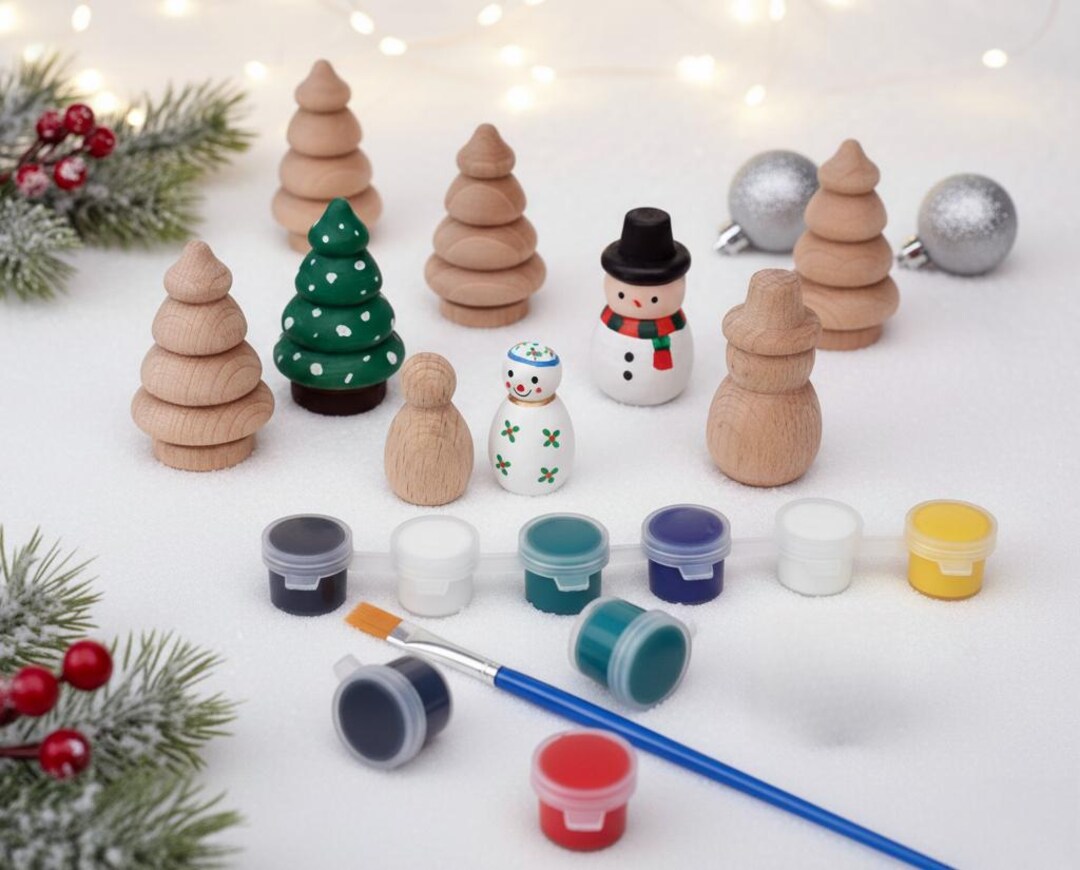 Chrtistmas Painting Kits, Wooden Christmas Tree Snowman Paint Kits, Diy ...