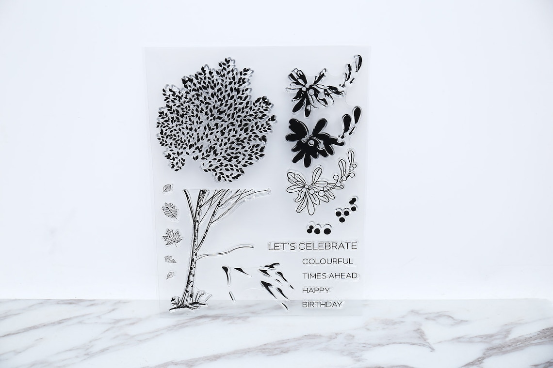 Tree and Leaves Clear Stamp/falling Leaf Rubber Stamp/tree - Etsy