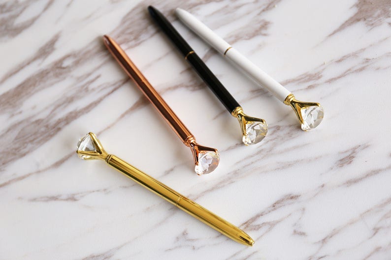 Black White Diamond Pen Crystal Top Pen Metal Metallic Fine - Etsy