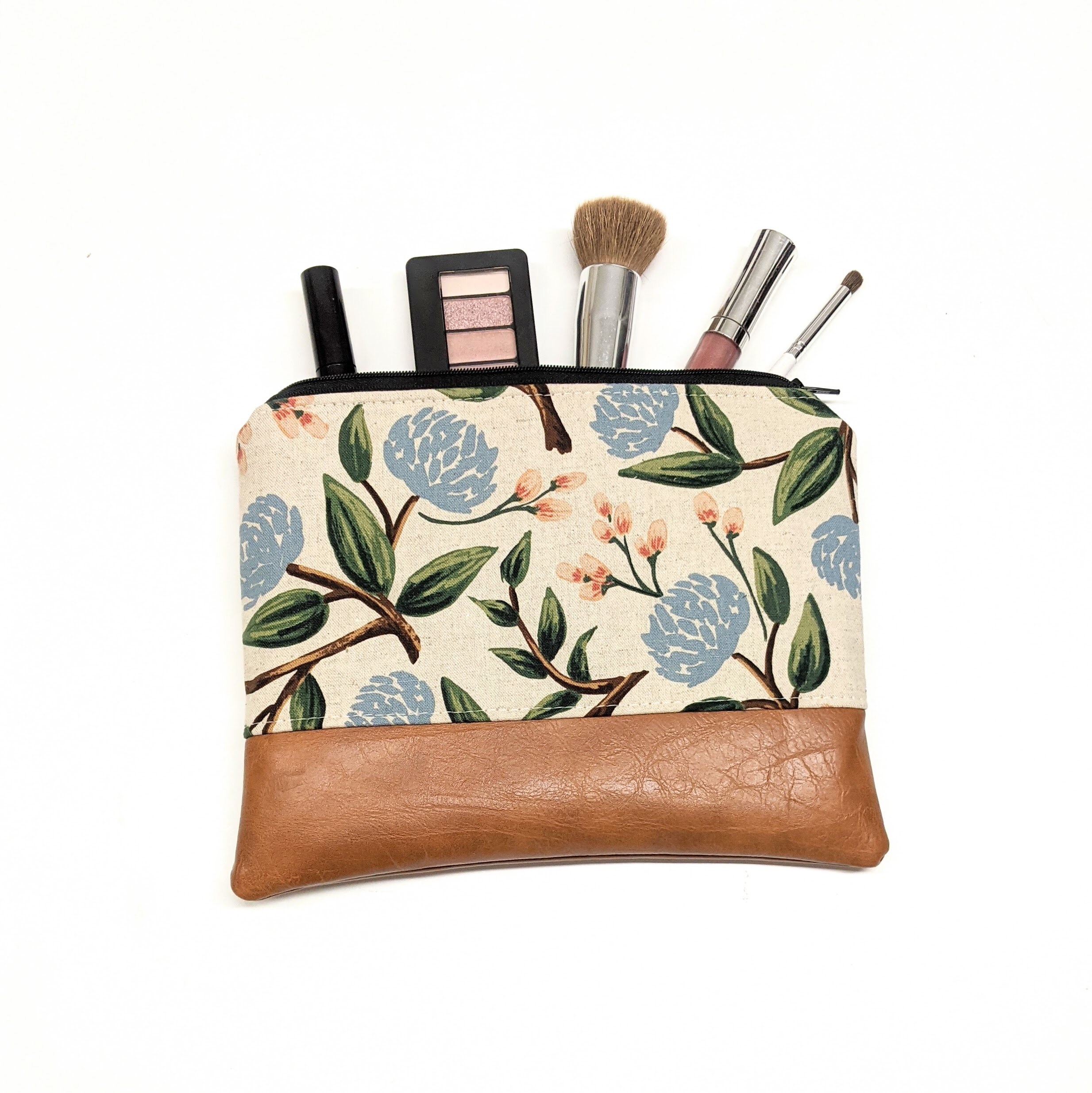 Rifle Paper Makeup Bag: Blue Peony/ Travel Pouch/ Vegan Leather - Etsy