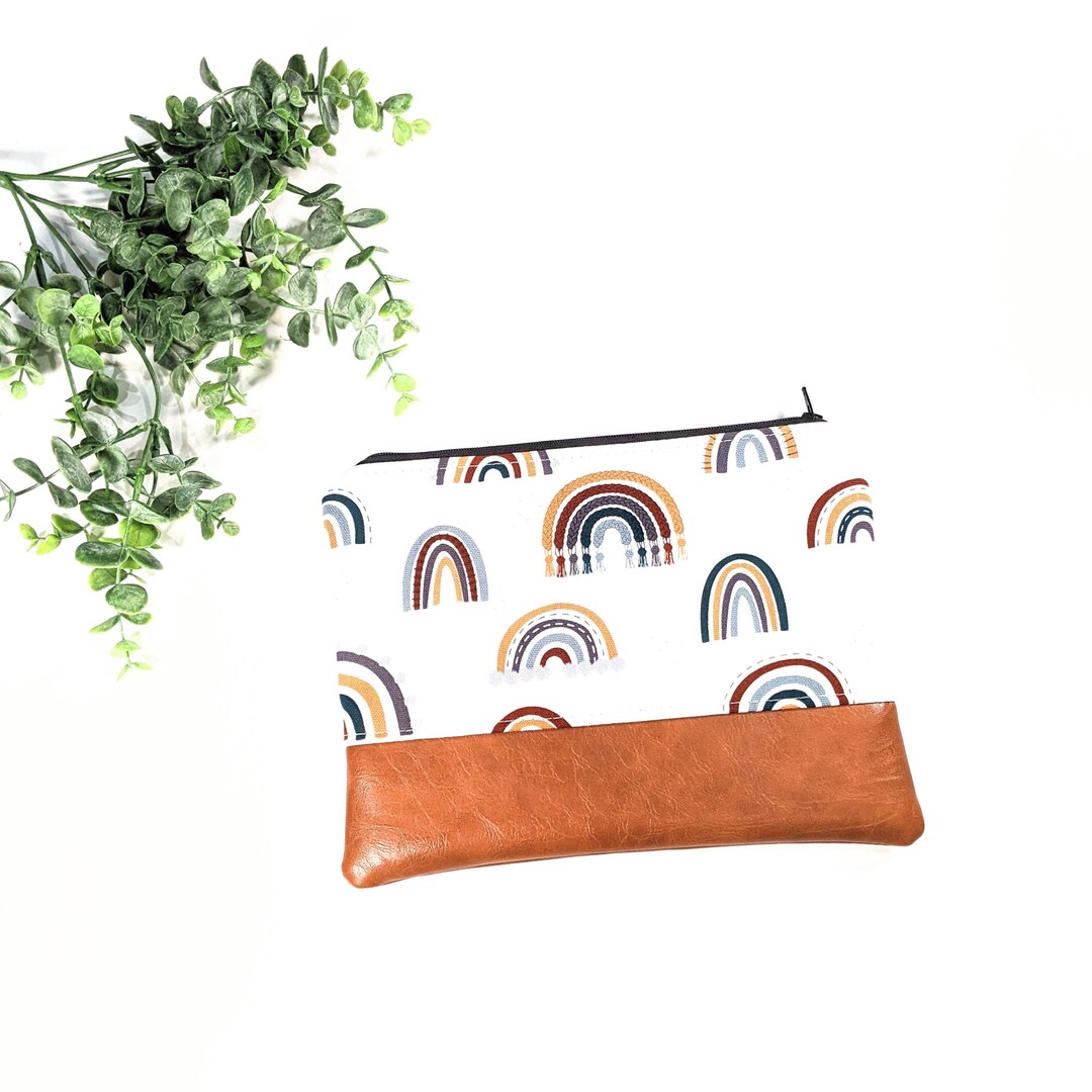 Boho Rainbow Makeup Bag: Rainbows/ Travel Pouch/ Vegan Leather - Etsy