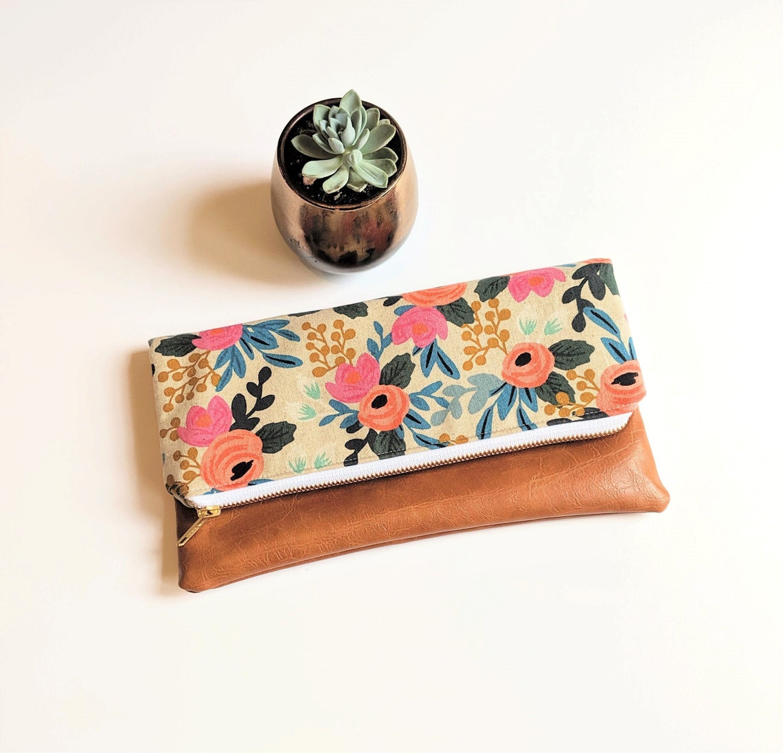 Rifle Paper Co Les Fleurs Clutch: Fold Over Clutch, Vegan Leather Bag ...