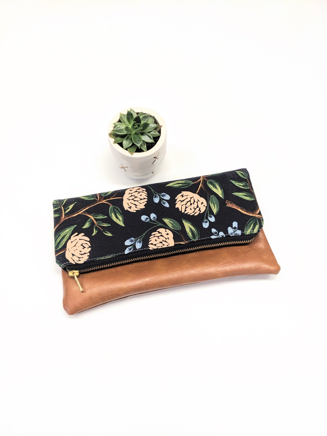 Rifle Paper Navy and Blush Peony Clutch: Fold Over Clutch, Vegan ...